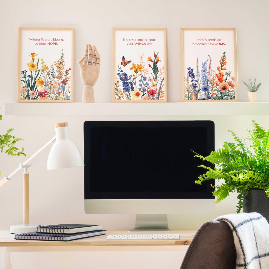 Motivational Flower Poster Set of 3 - Floral Wall Art Set Inspirational ...