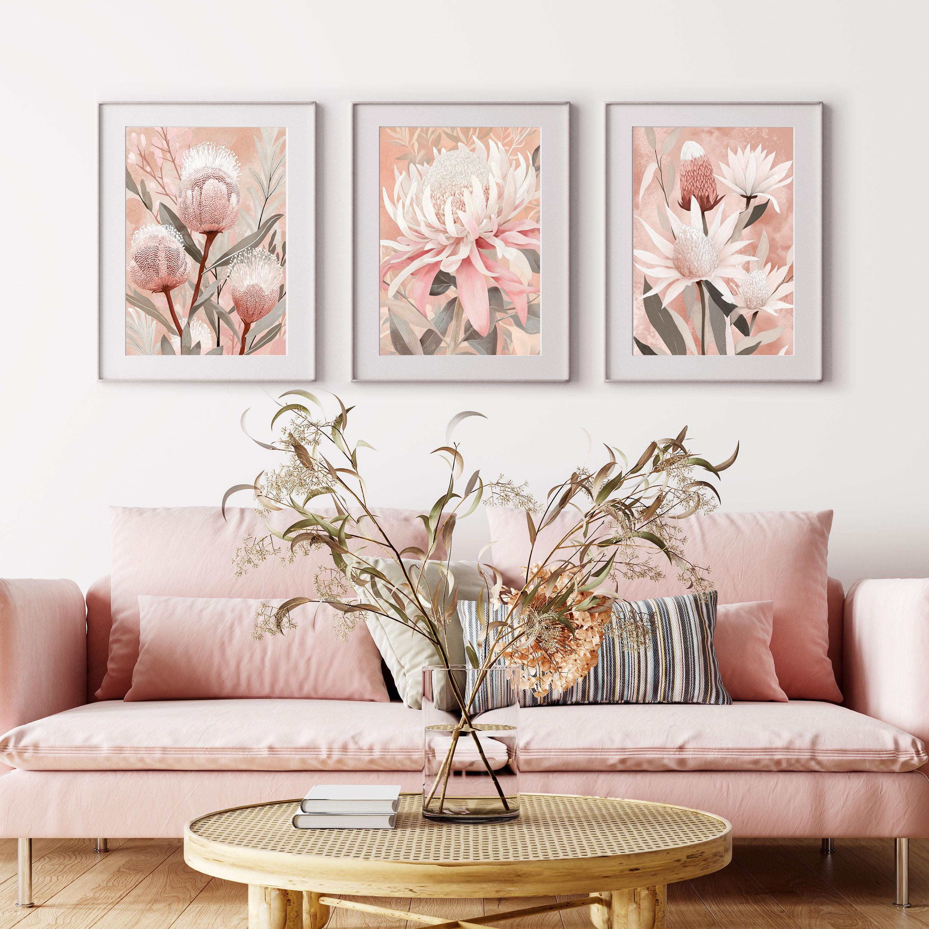Botanical Wall Art Australian Flowers Poster Set of 3 Pink Flower ...
