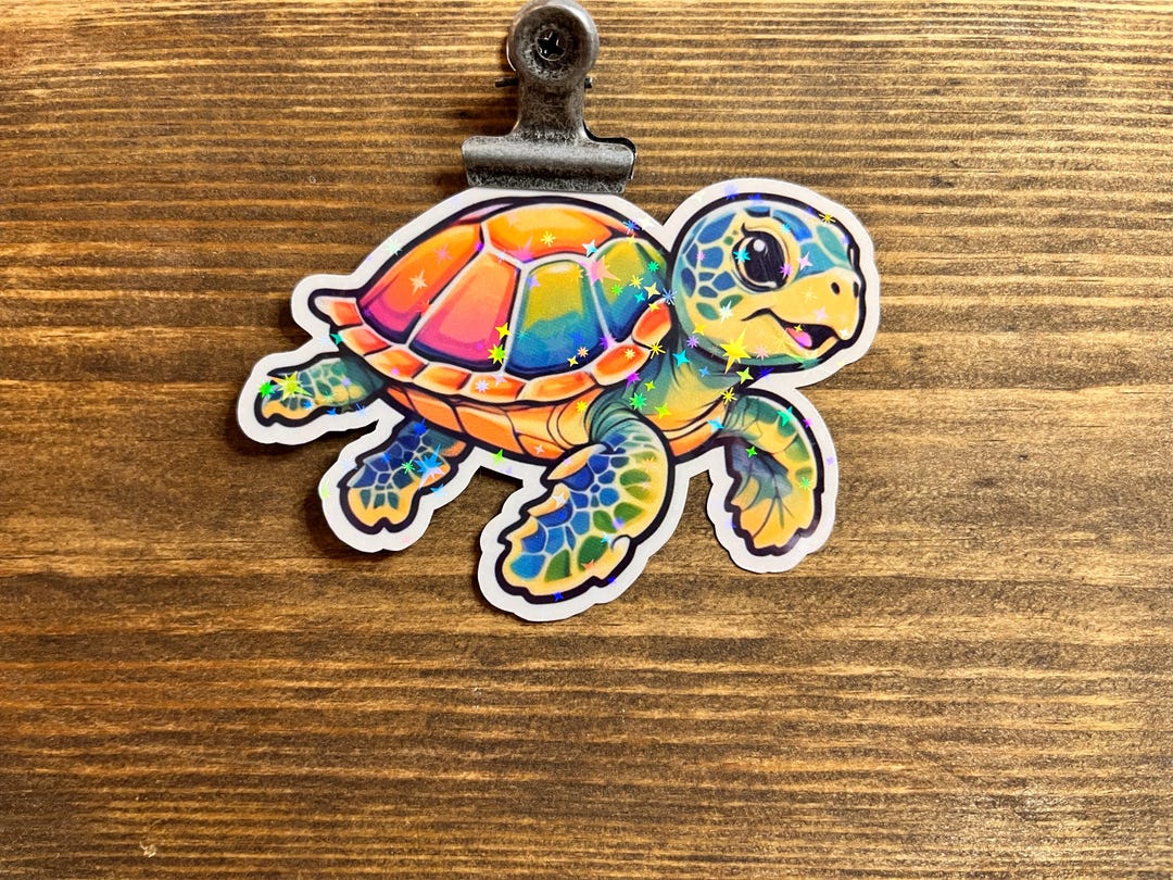 Sparkly Holographic Glittery Colorful Rainbow Sea Turtle Vinyl Sticker ...