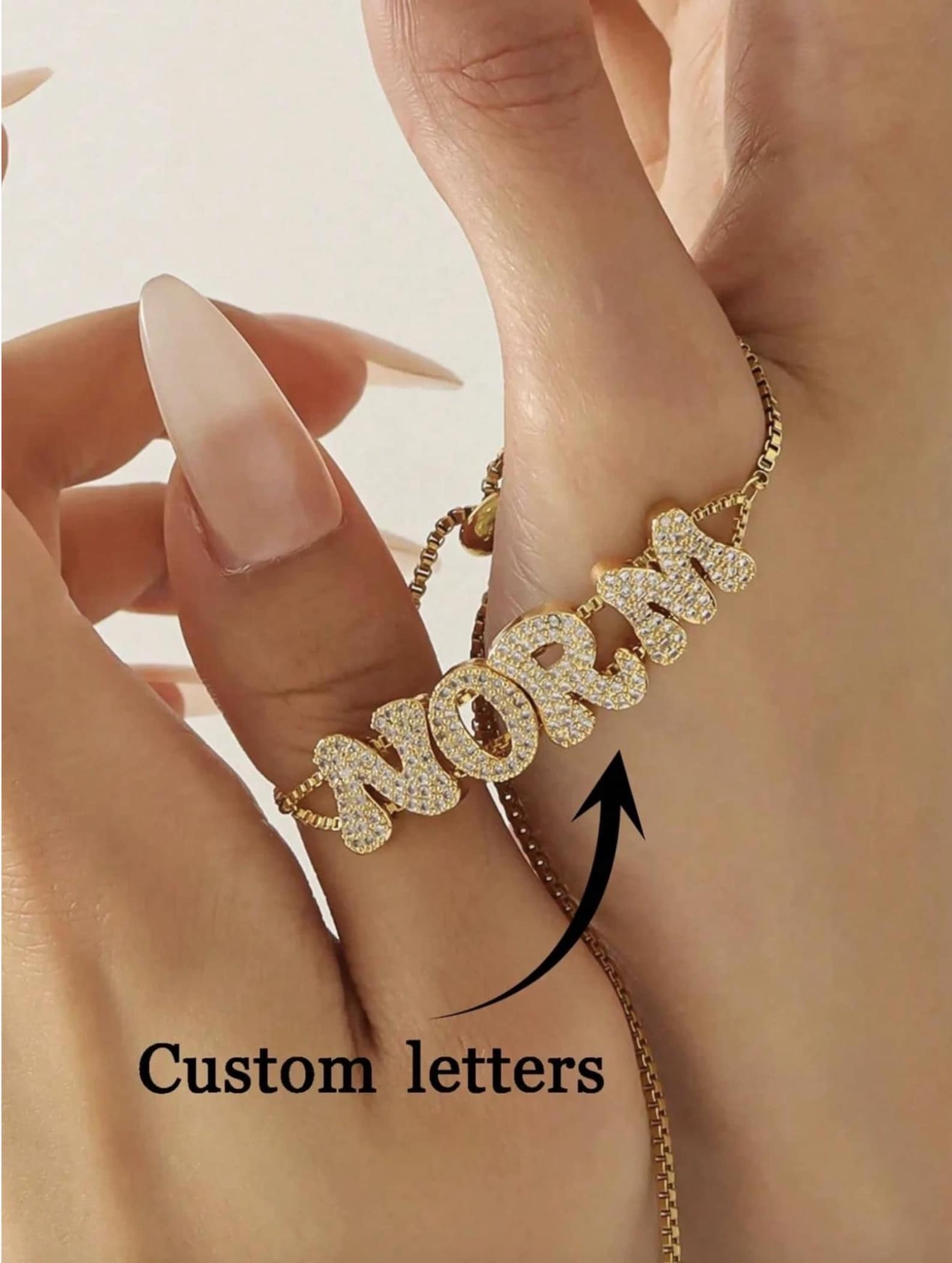 Personalized 3D Diamond Bubble Letter Name Bracelet • Adjustable Y2K ...