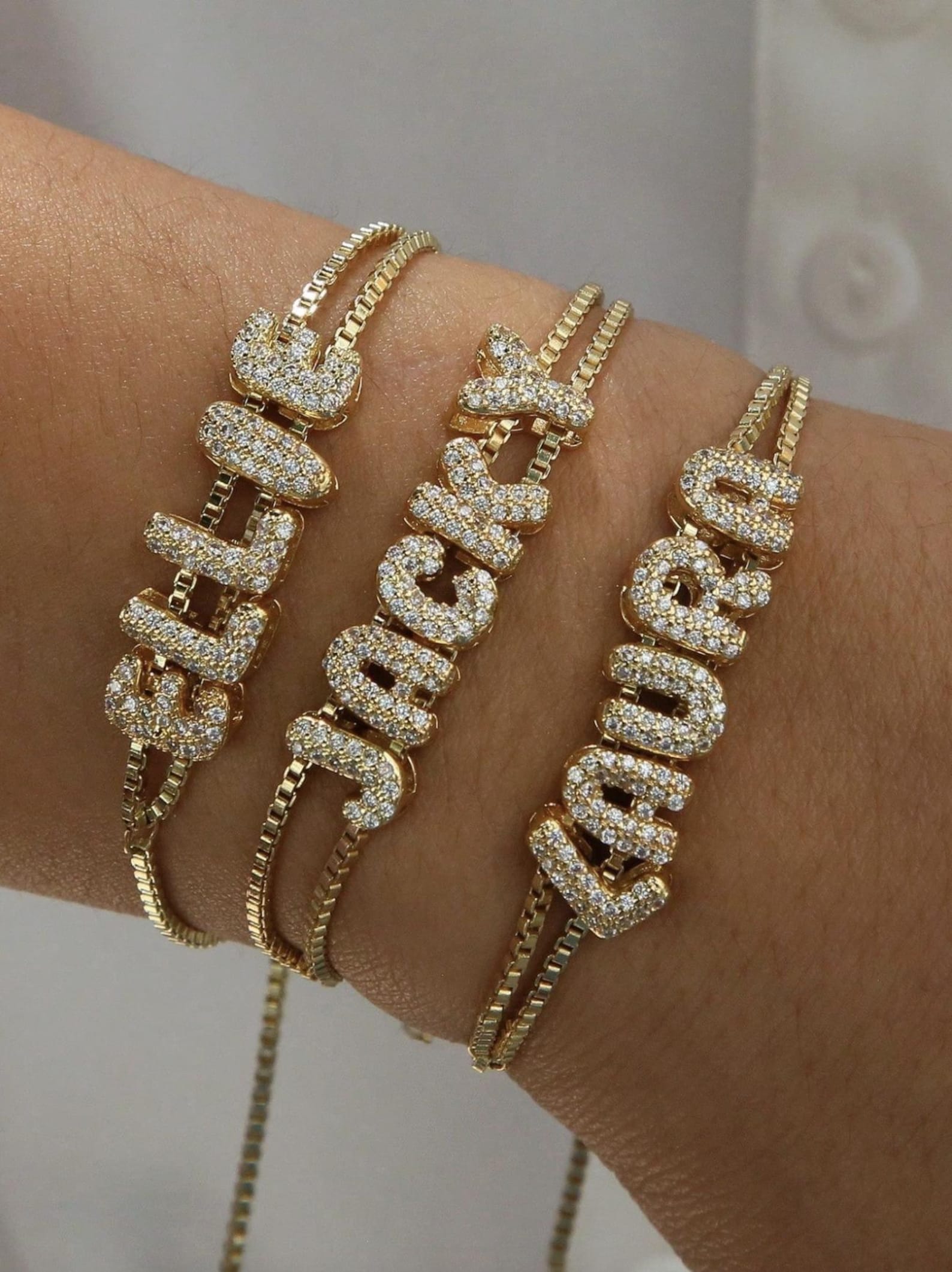 Personalized 3D Diamond Bubble Letter Name Bracelet • Adjustable Y2K ...