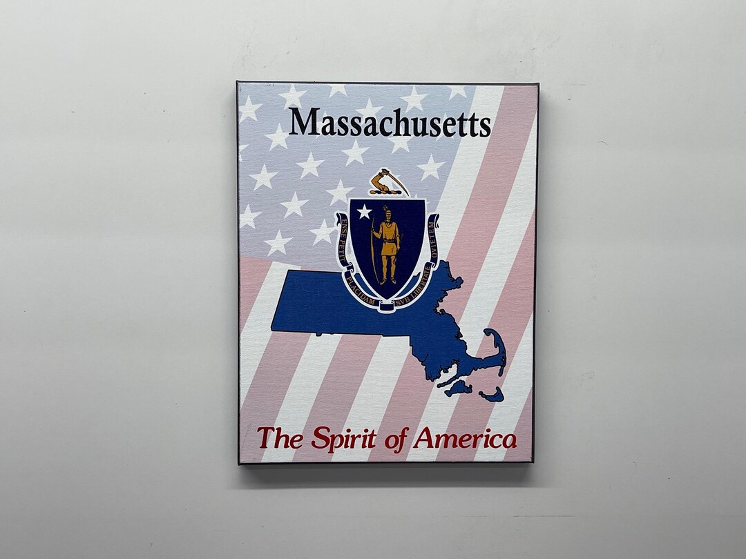 Massachusetts State Flag & State Slogan Collage Printed Canvas in ...