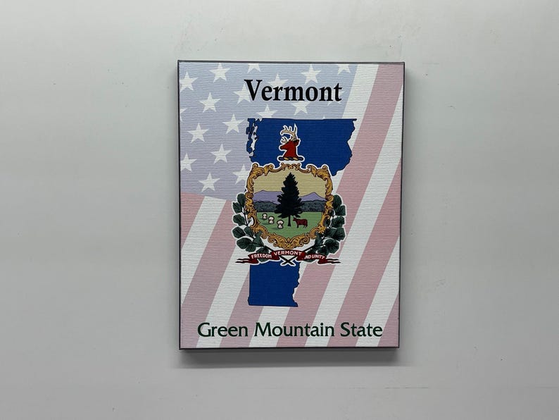 Vermont State Flag & State Slogan Collage Printed Canvas in Vibrant ...