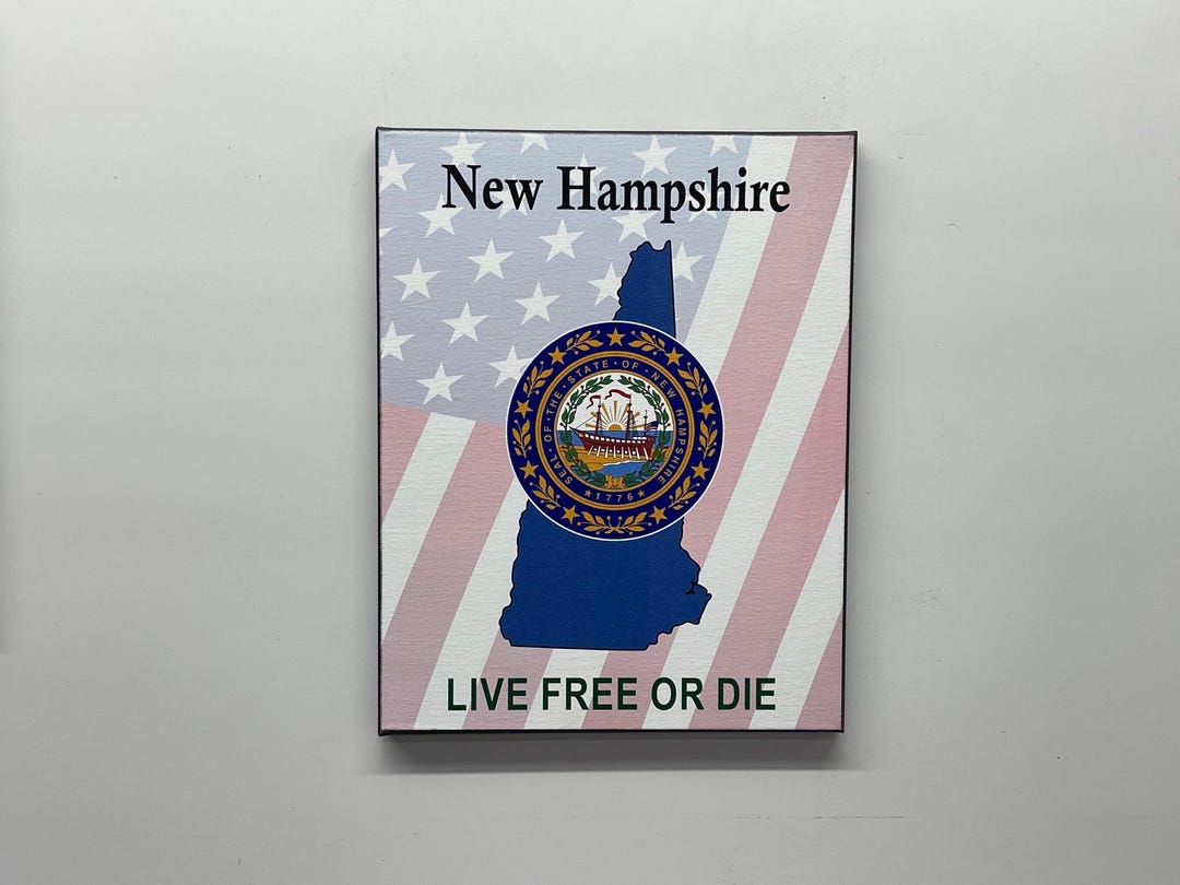 New Hampshire State Flag & State Slogan Collage Printed Canvas in ...