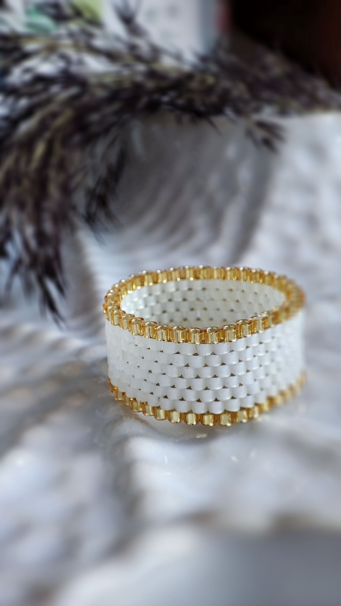 Beaded White and Gold Ring, Jewelry Handmade, Peyote Ring. - Etsy