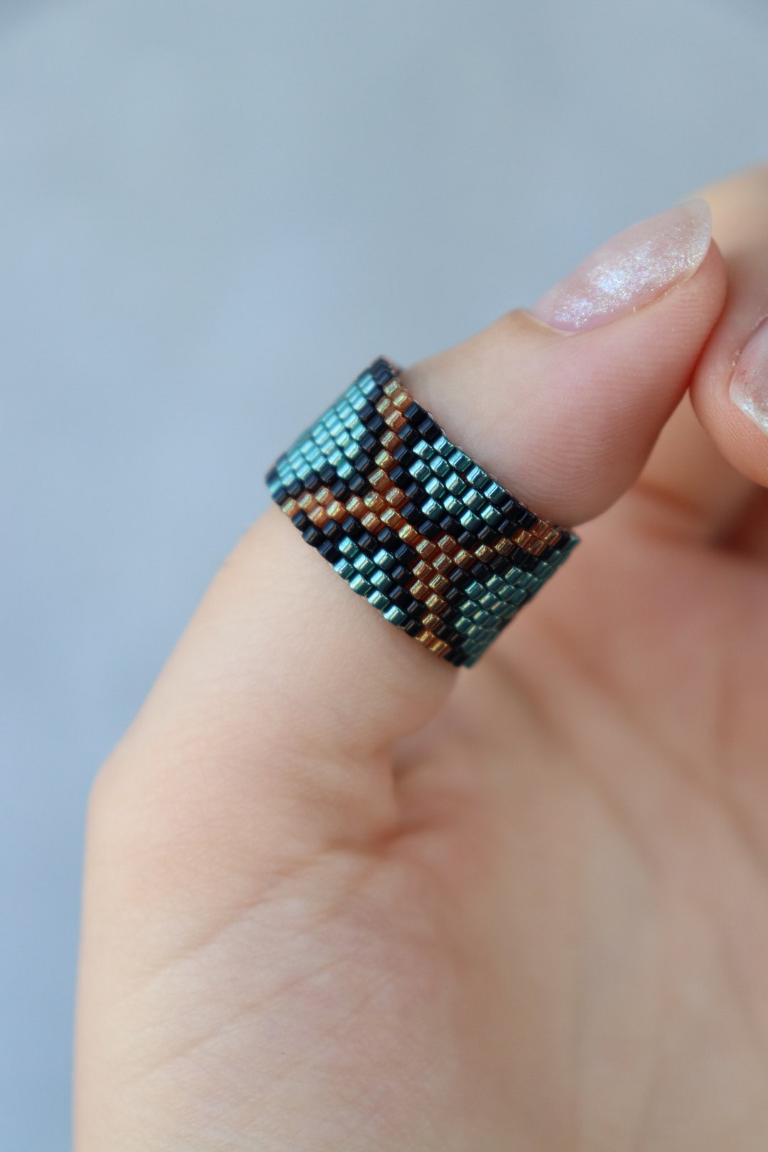 Beaded Snake Scale Pattern Ring, Handmade Jewelry, Peyote Rings. - Etsy
