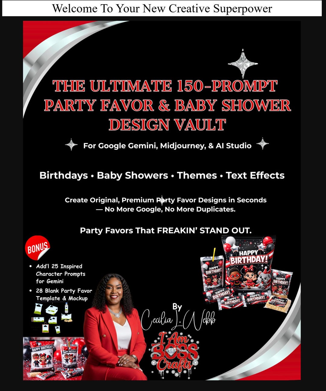 150 Party Favor Design Prompts | Baby Shower AI Prompts | Custom Party ...