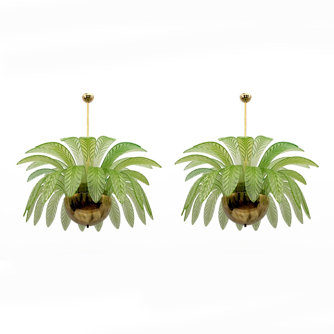 Pair of Mid-century Modern Palm Leaves Big Chandelier Murano Glass and ...