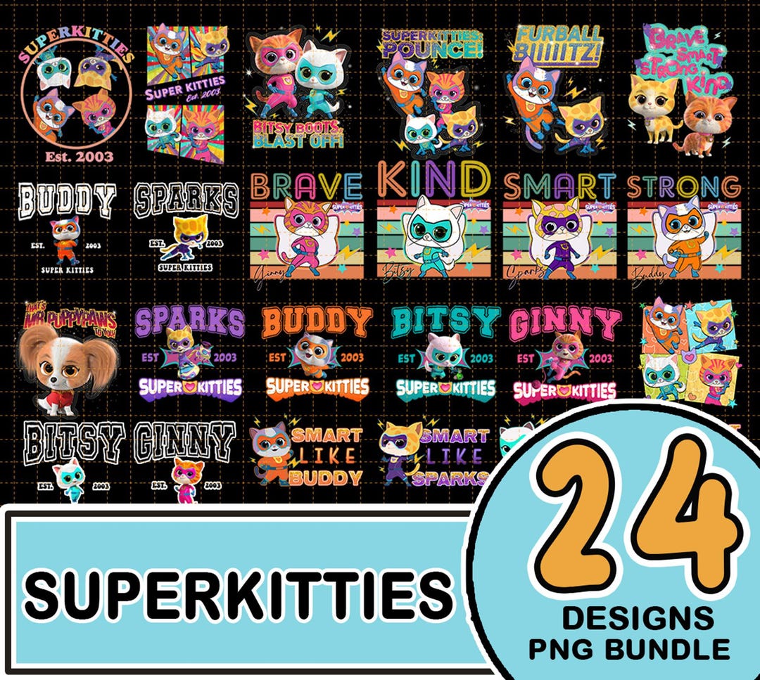 Superkitties 24 Design Bundle Png Superkitties Png Super Cat Png Ginny ...