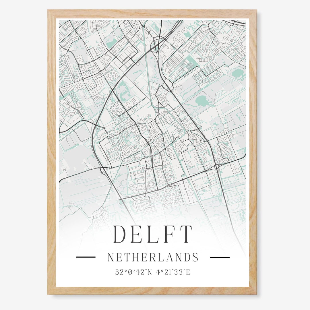 Delft Netherlands Europe Posters With Wooden Frame Wall Art Gift Map - Etsy