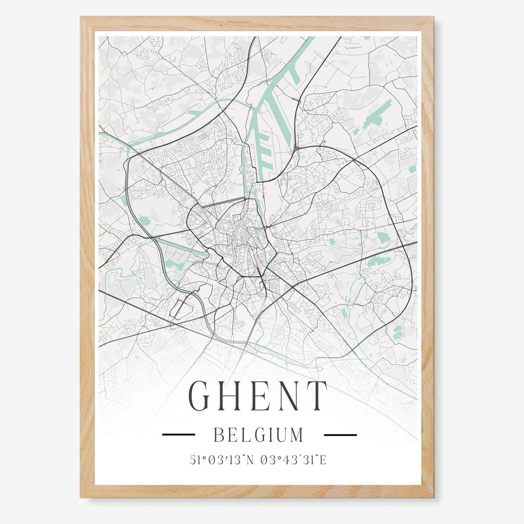 Ghent Gent Belgium Europe Posters With Wooden Frame Wall Art Gift Map ...
