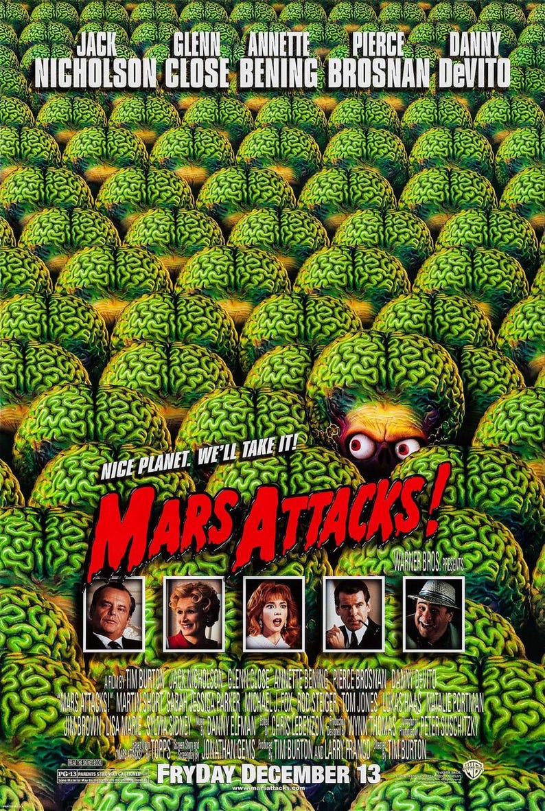 MARS ATTACKS Movie Poster 1 Sided ORIGINAL Rolled 27x40 Tim Burton Jack ...