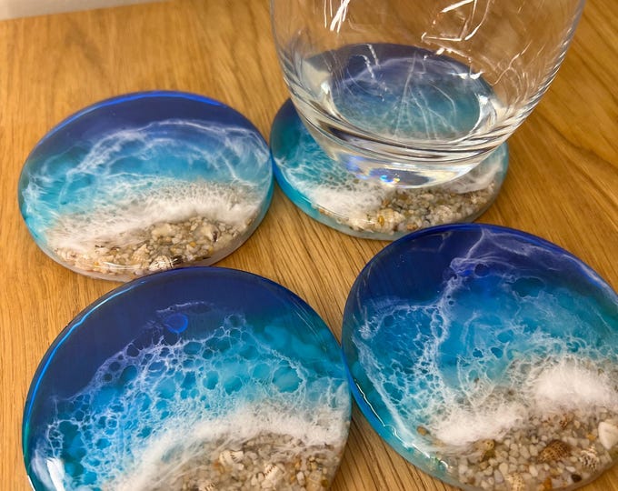 Ocean Inspired Resin Coasters With Embedded Shells - Etsy UK
