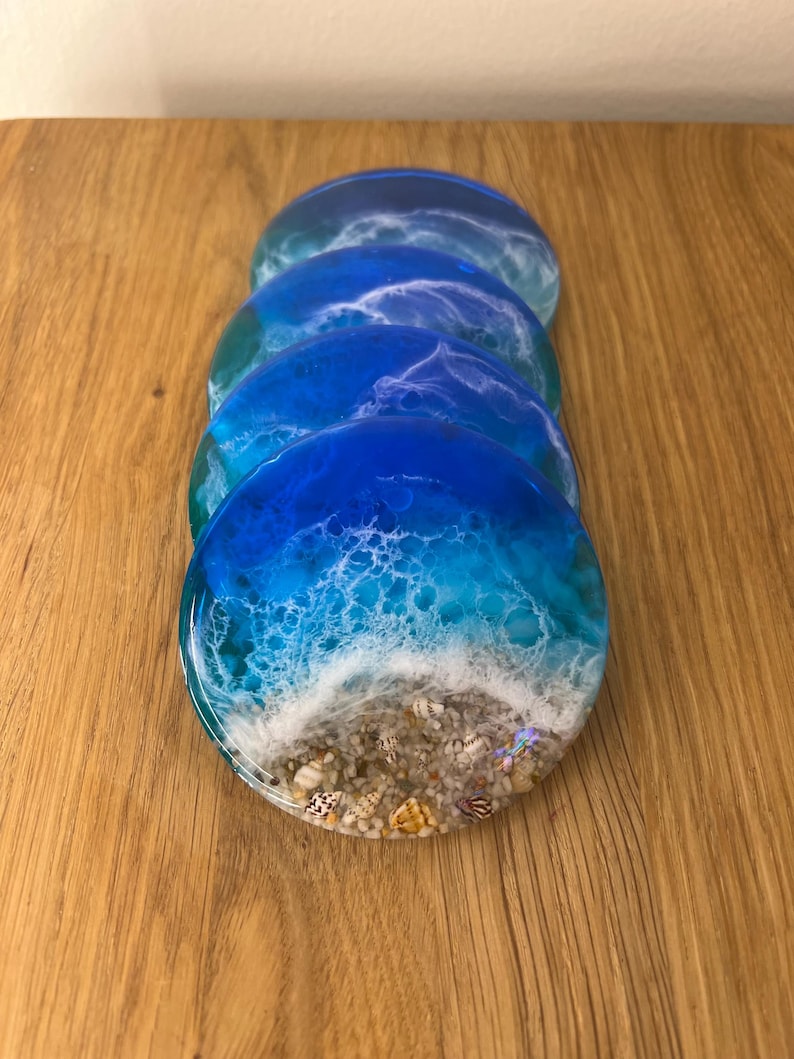 Ocean Inspired Resin Coasters With Embedded Shells - Etsy UK