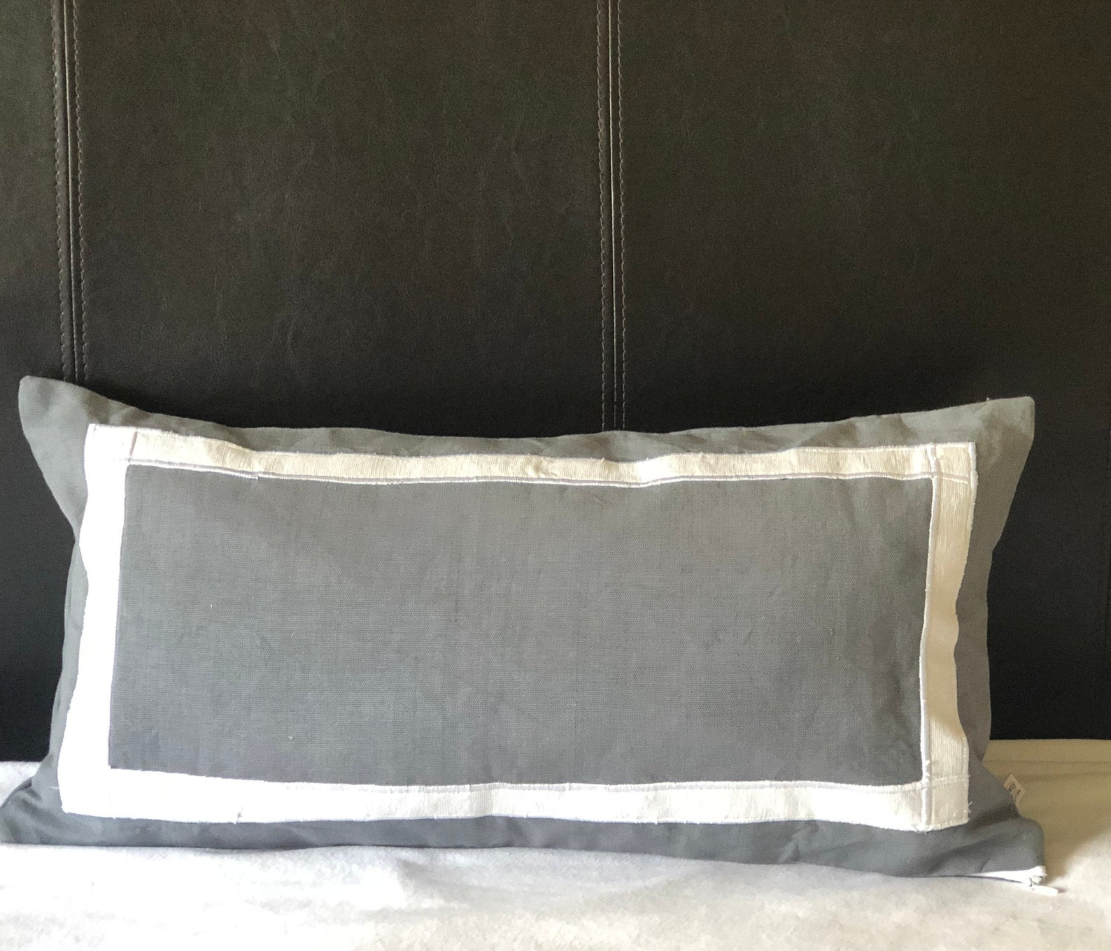 Cotton Throw Pillow Gray White Designer Rectangle Long Lumbar - Etsy