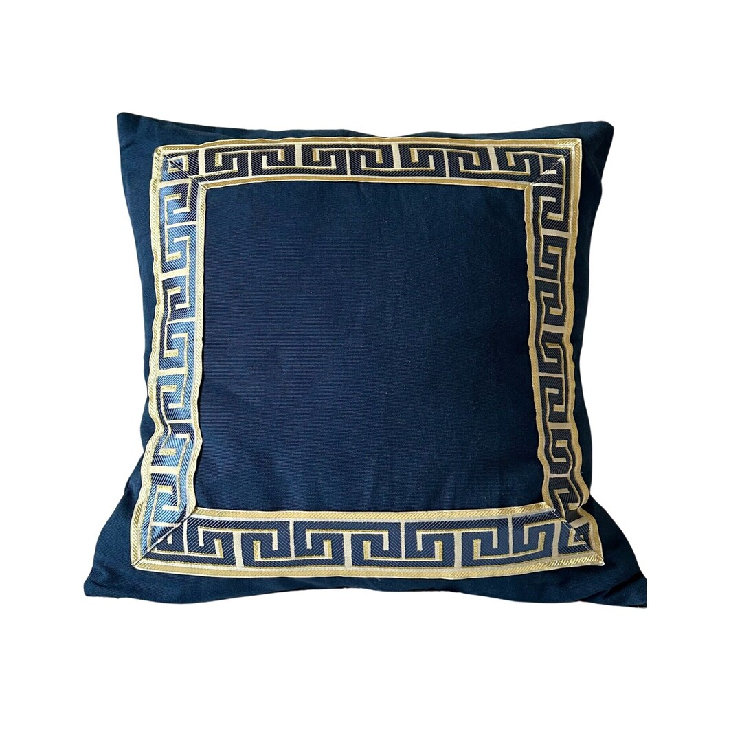Navy Blue Greek Key Throw Pillow Covers, Greek Key Geometric Trim ...
