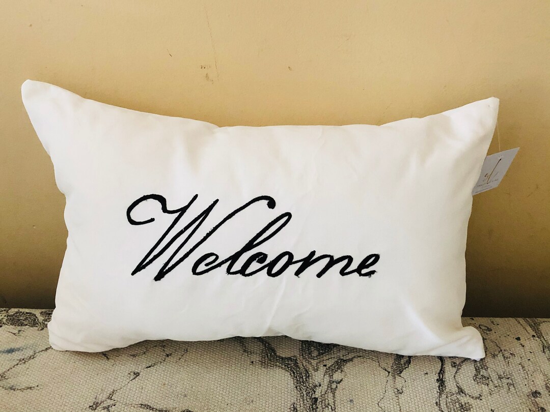 Welcome Pillows, Word Outdoor Pillows, Housewarming Gift, 12x20 Lumbar ...