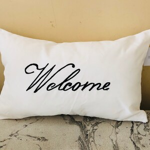 Welcome Pillows, Word Outdoor Pillows, Housewarming Gift, 12x20 Lumbar ...