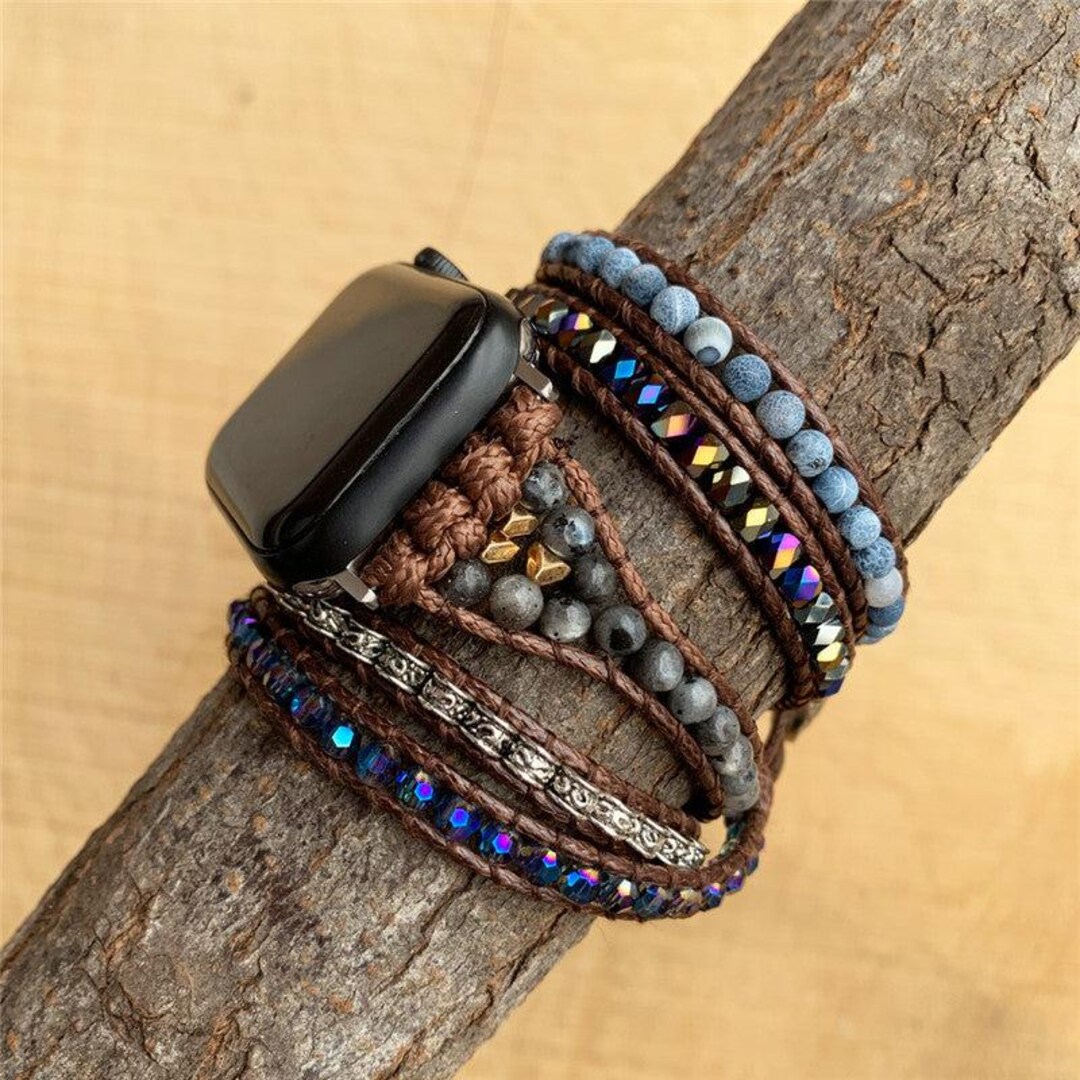 Hekate | Double Tour Boho Apple Watch Band With Onyx & Quartz Stones - Etsy