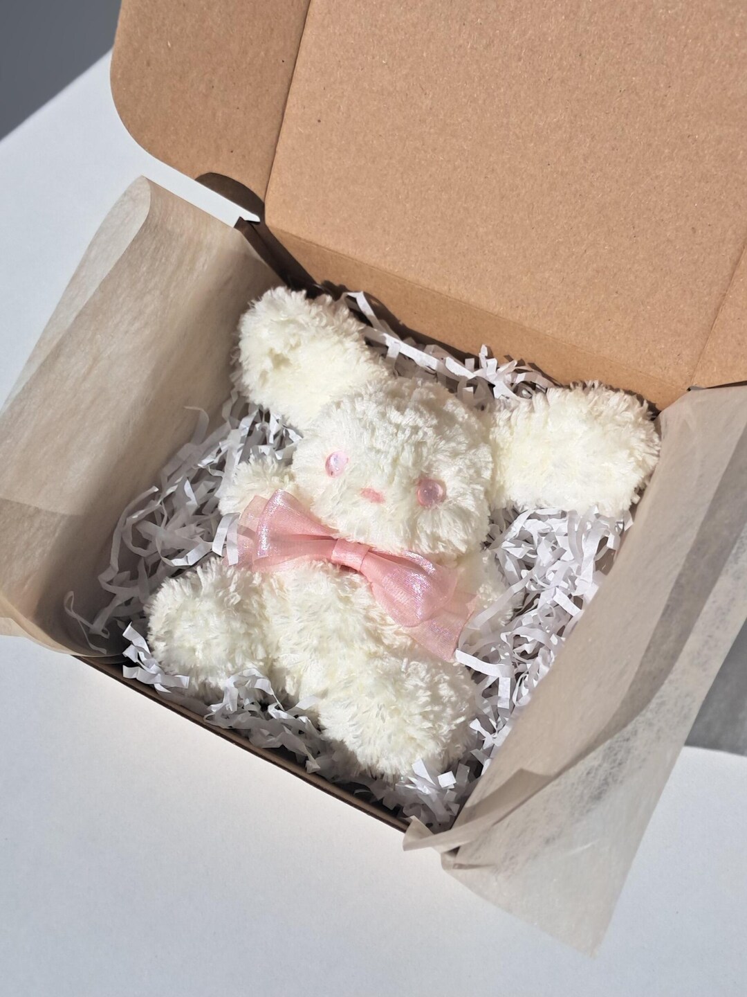 White Handmade Crochet Bunny Plush Fluffy Amigurumi Bunny Toy Kawaii ...