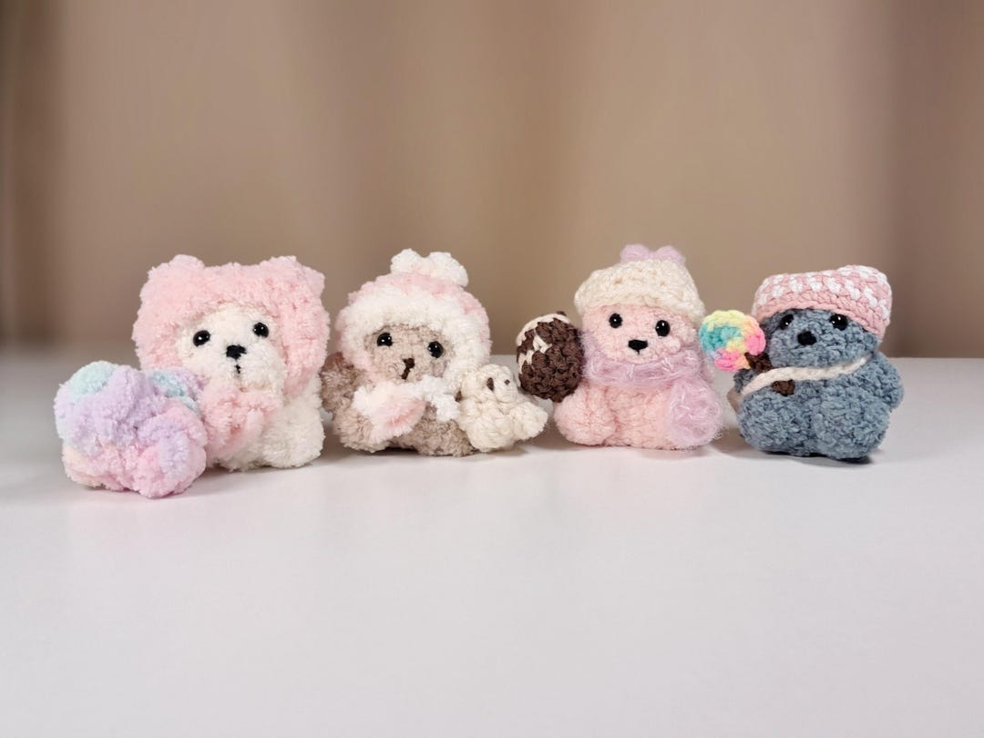 Cute Mini Teddy Bear Amigurumi Plushie Handmade Toy Tiny Soft Charm ...