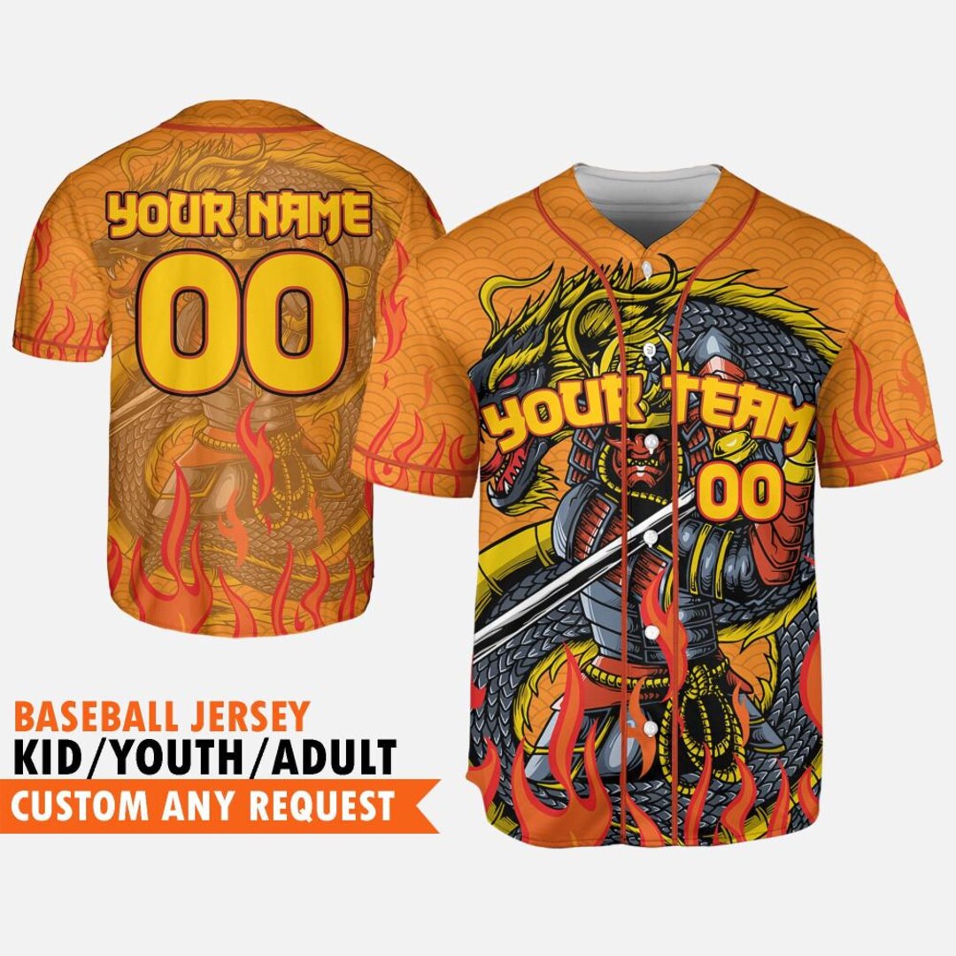 Personalize Samurai Holding Katana With Dragon Awesome Orange Baseball ...