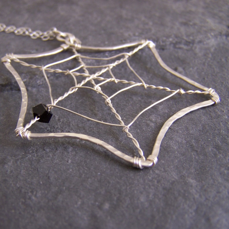 Sterling Silver Spider Web Necklace Halloween Necklace - Etsy