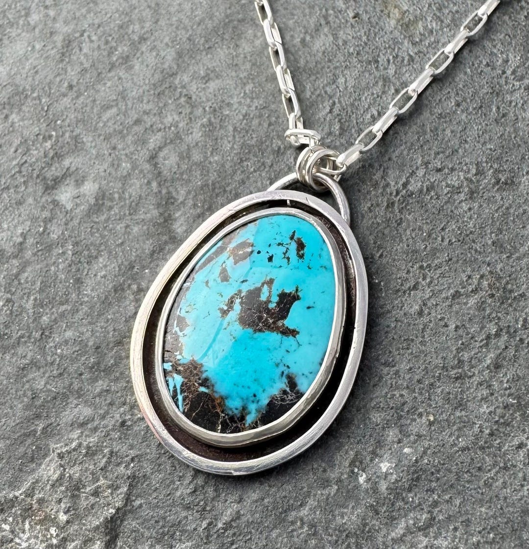 Nevada Turquoise and Sterling Silver Necklace: Natural Bright Blue ...