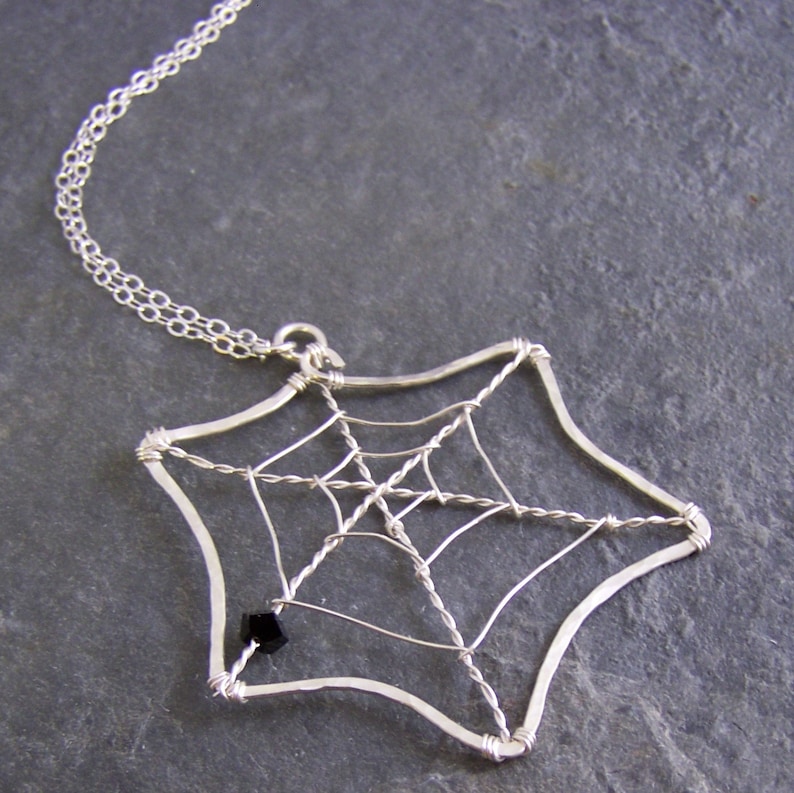 Sterling Silver Spider Web Necklace Halloween Necklace - Etsy