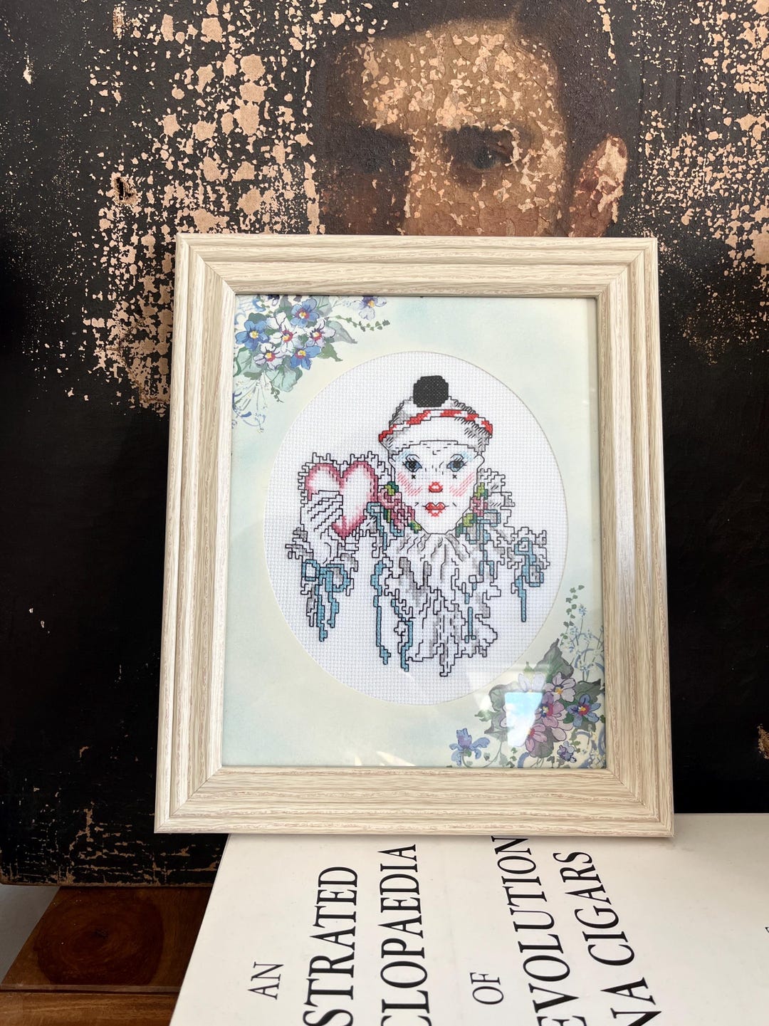 Needlework Pierrot | Needlepoint Clown Artwork | Handmade Circus Decor ...