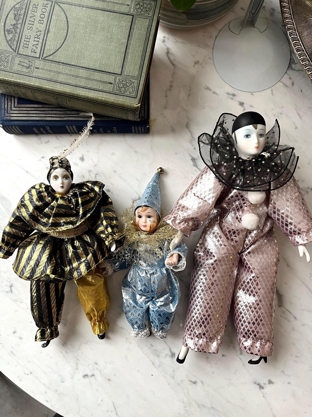 Vintage Pierrot Doll | Ceramic Face, Shimmery Fabric Outfit - Etsy