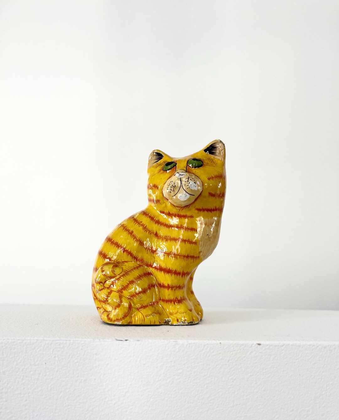 Yellow and Orange Papier Mache Cat | Senor Meow | Small Figurine ...