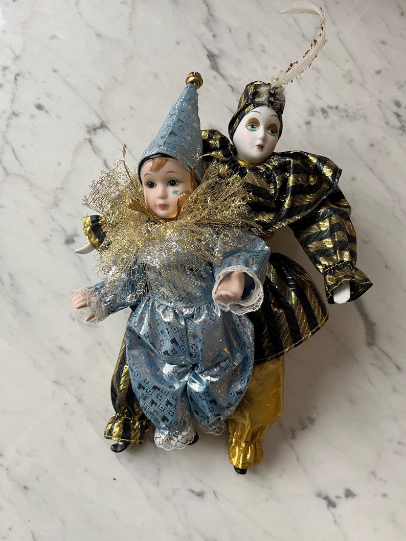 Vintage Pierrot Doll | Ceramic Face, Shimmery Fabric Outfit - Etsy
