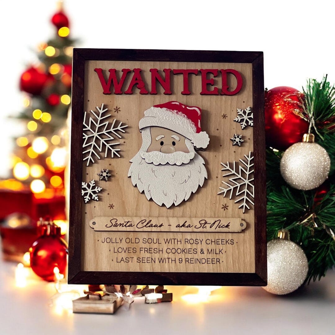 Wanted: Santa Claus! Whimsical Handcrafted Christmas Sign Fun Christmas ...