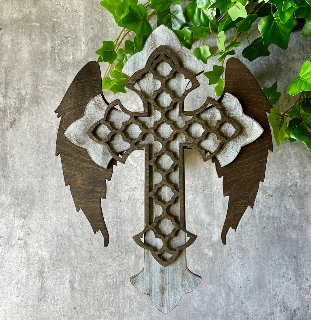 Laser Cut Wooden Cross With Detailed Decorative Design, Three Layer ...