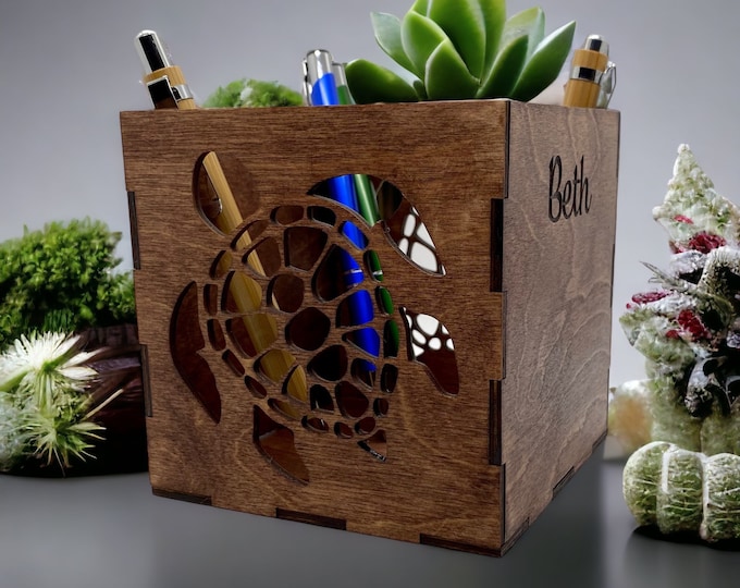 Custom Engraved Sea Turtle Wood Desk Organizer - Etsy