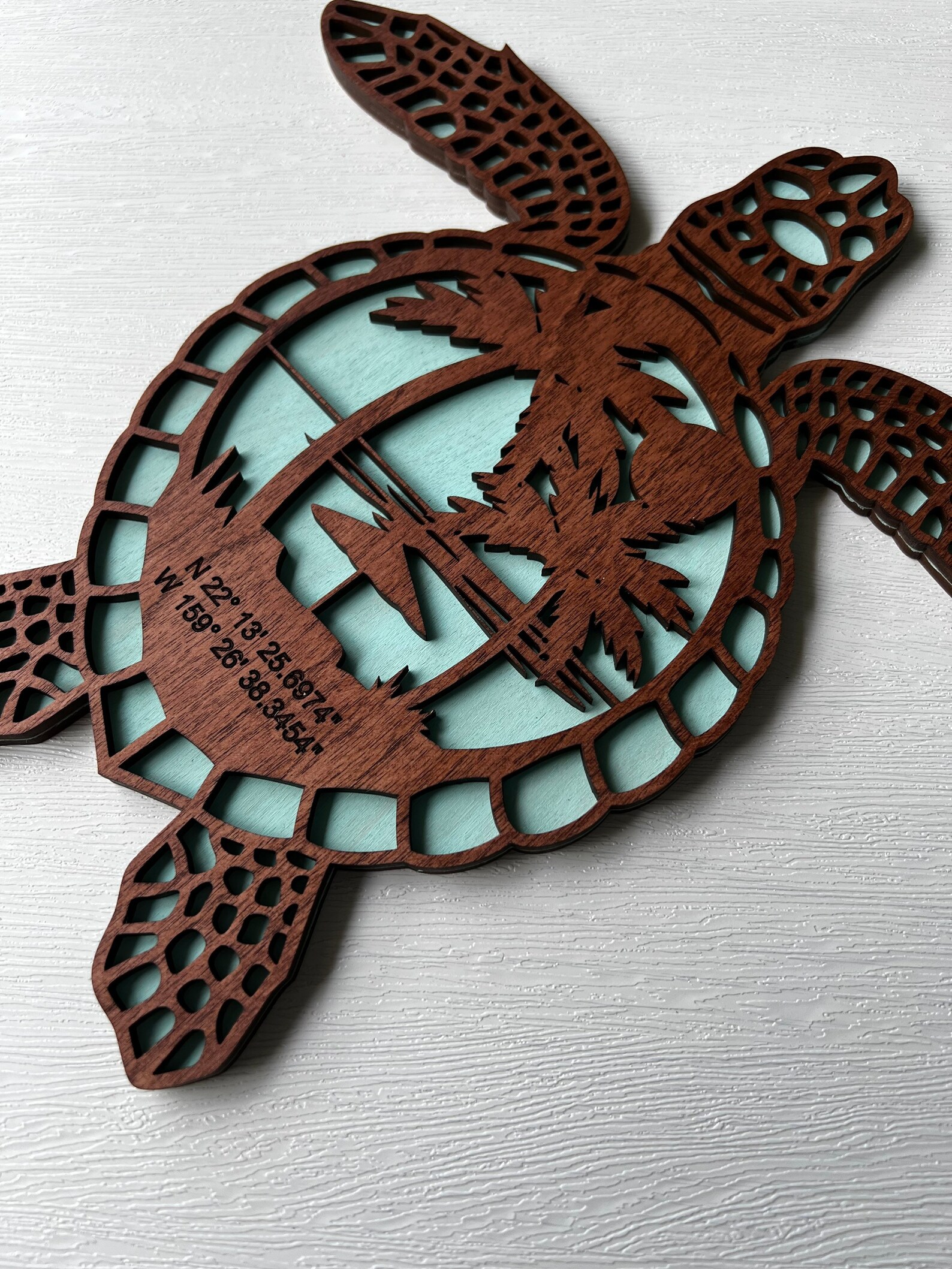 Beach Scene Turtle Art. Coordinates Turtle. Custom Sea Turtle - Etsy