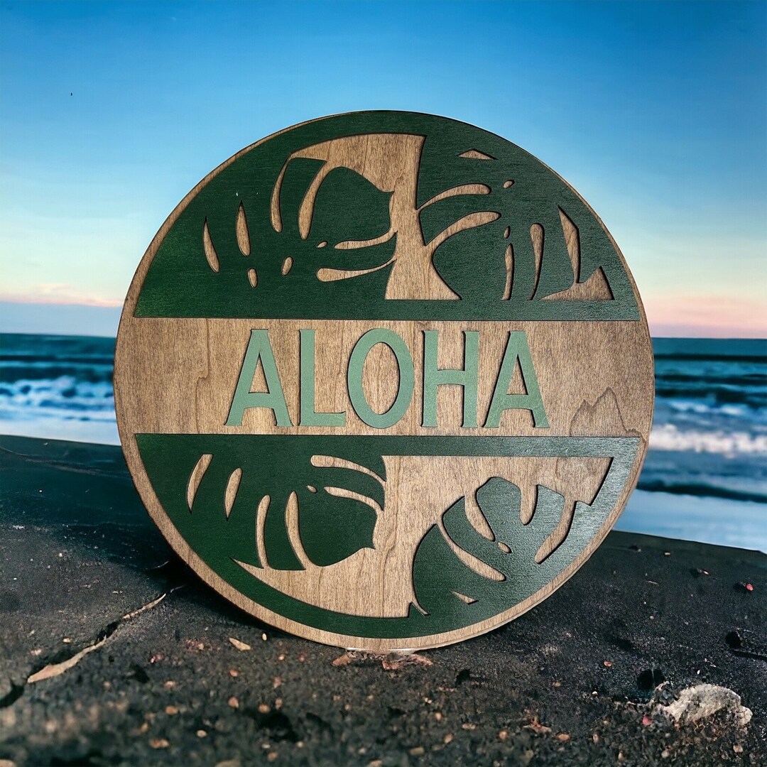Hawaiian Door Sign. Monstera Welcome Sign. Aloha. E Komo Mai. Made in ...