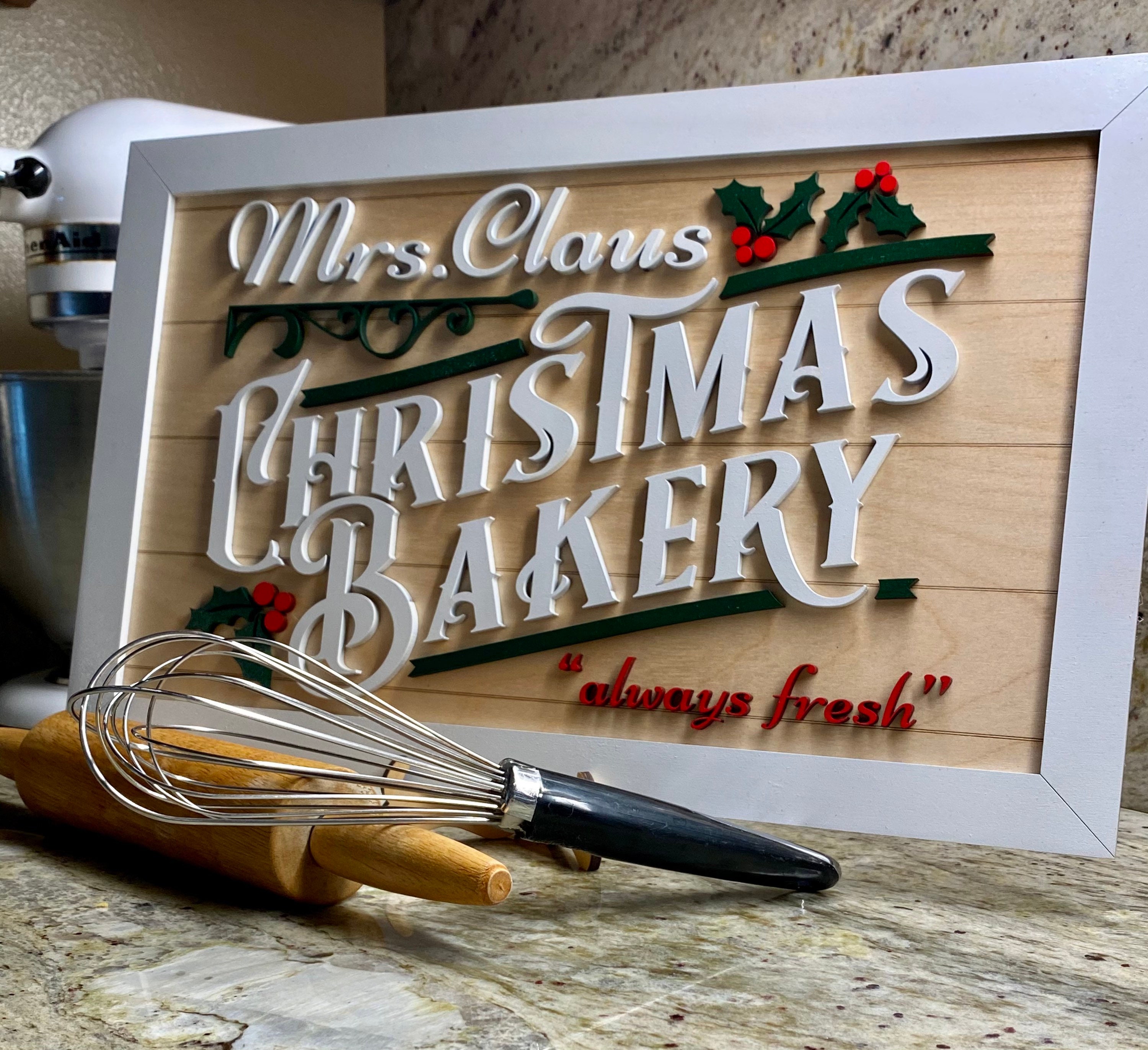 Mrs Claus Christmas Bakery Sign. Christmas Kitchen Decor. - Etsy