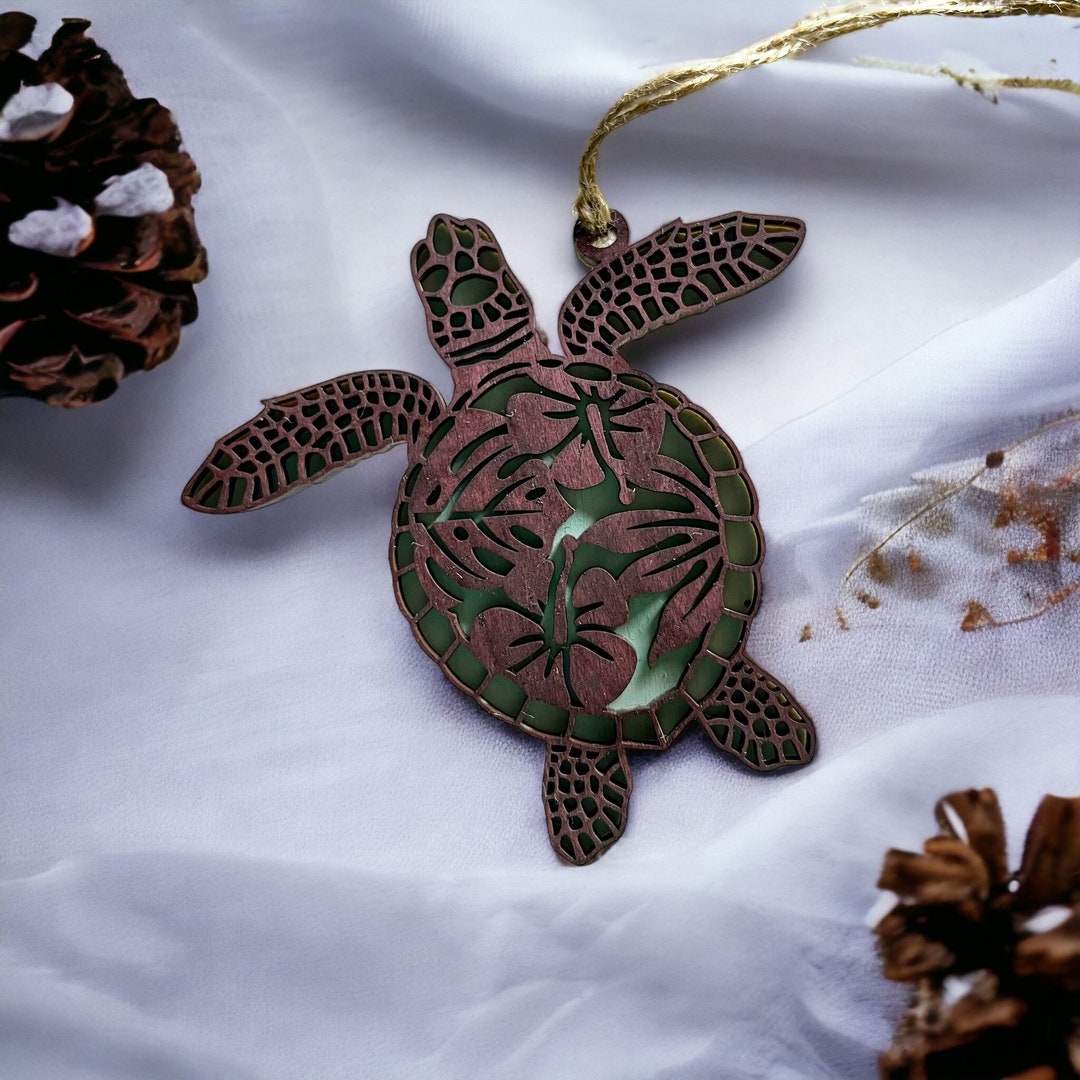Floral Sea Turtle Christmas Ornament: Custom Color Hawaiian Decor - Etsy