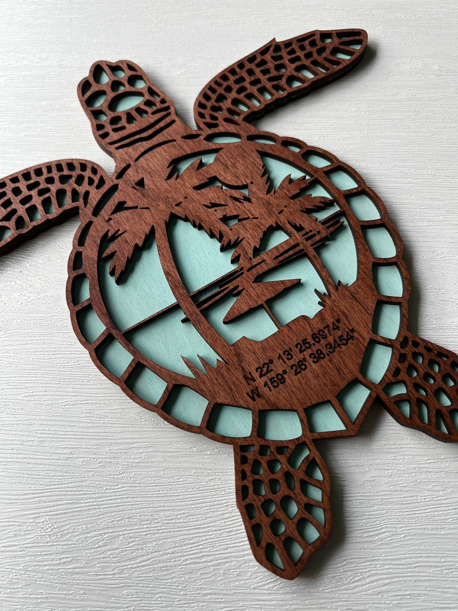 Beach Scene Turtle Art. Coordinates Turtle. Custom Sea Turtle - Etsy