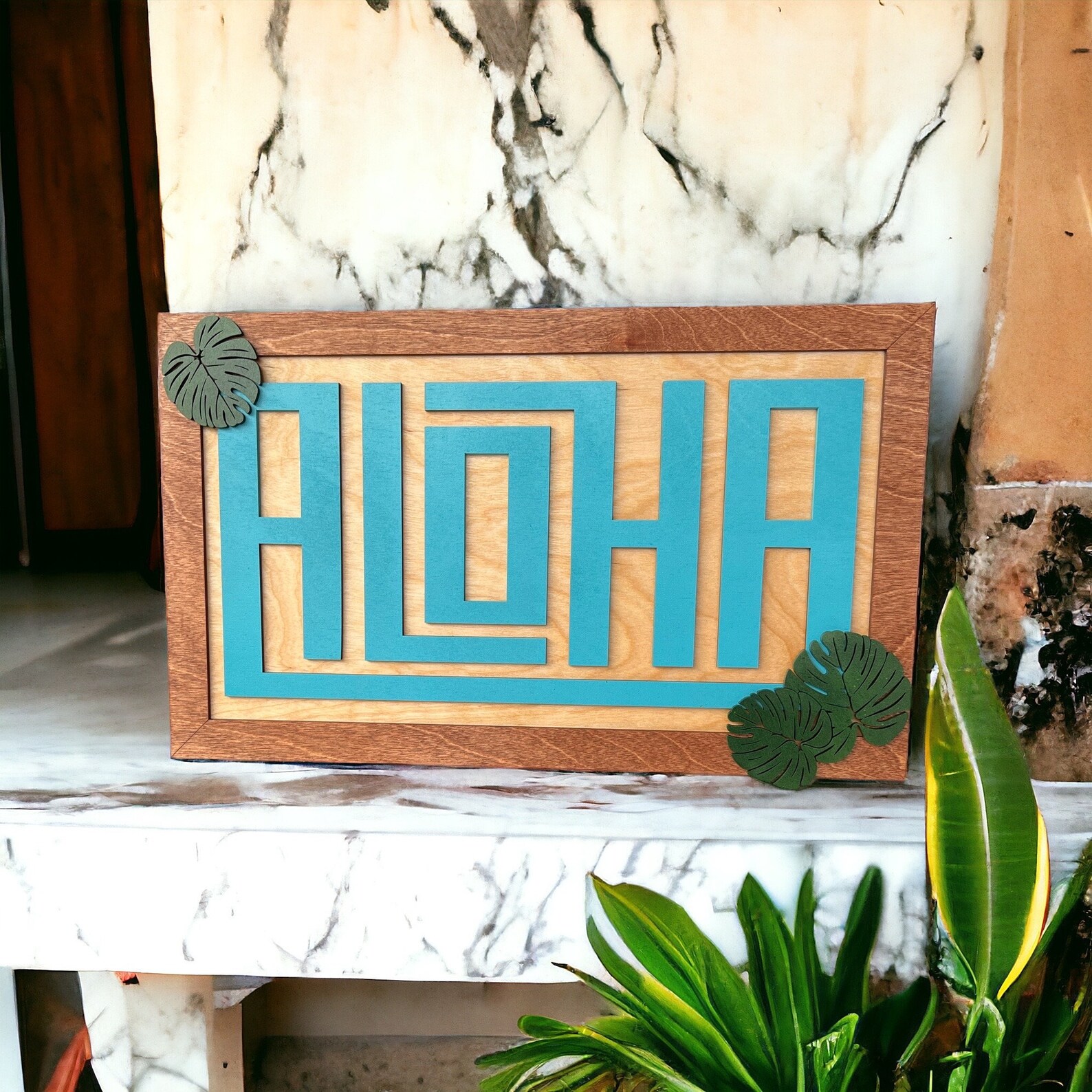 Wood ALOHA Sign With or Without Monstera Leaves - Hawaiian Decor - Etsy