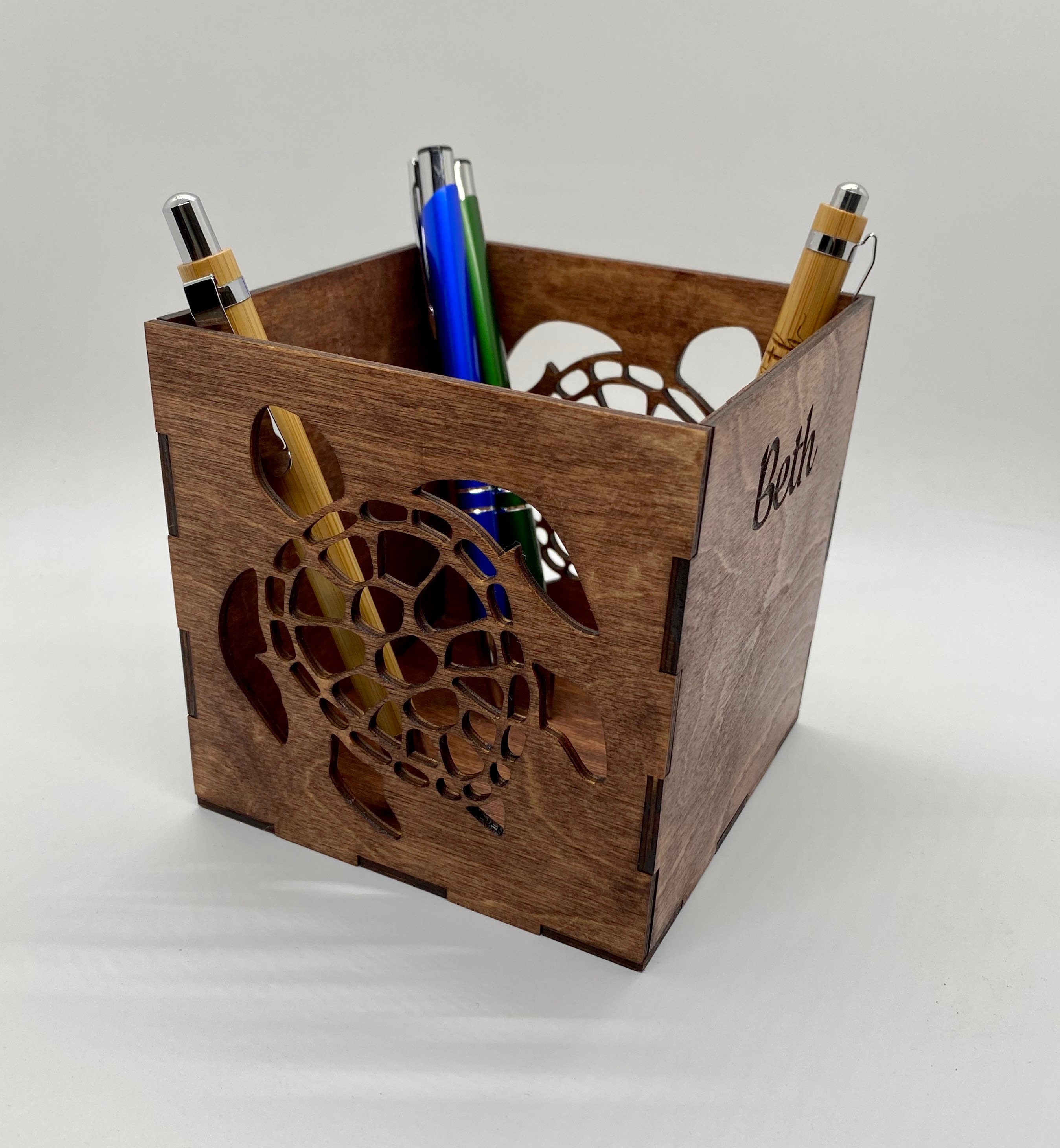 Custom Engraved Desk Caddy Sea Turtle Wood Desk Organizer - Etsy UK