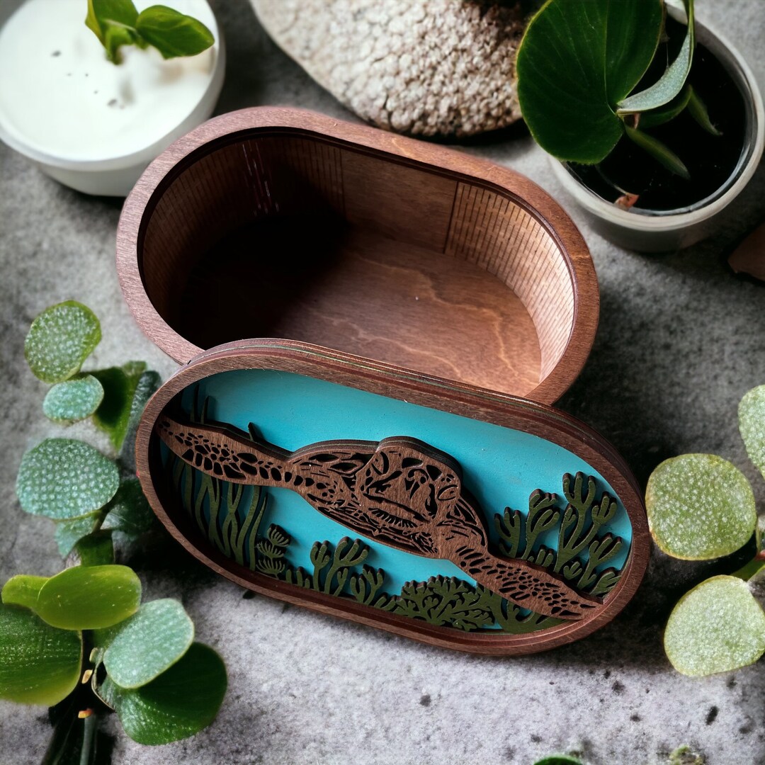 Laser Cut Sea Turtle Storage Box Swimming Sea Turtle Decor. - Etsy