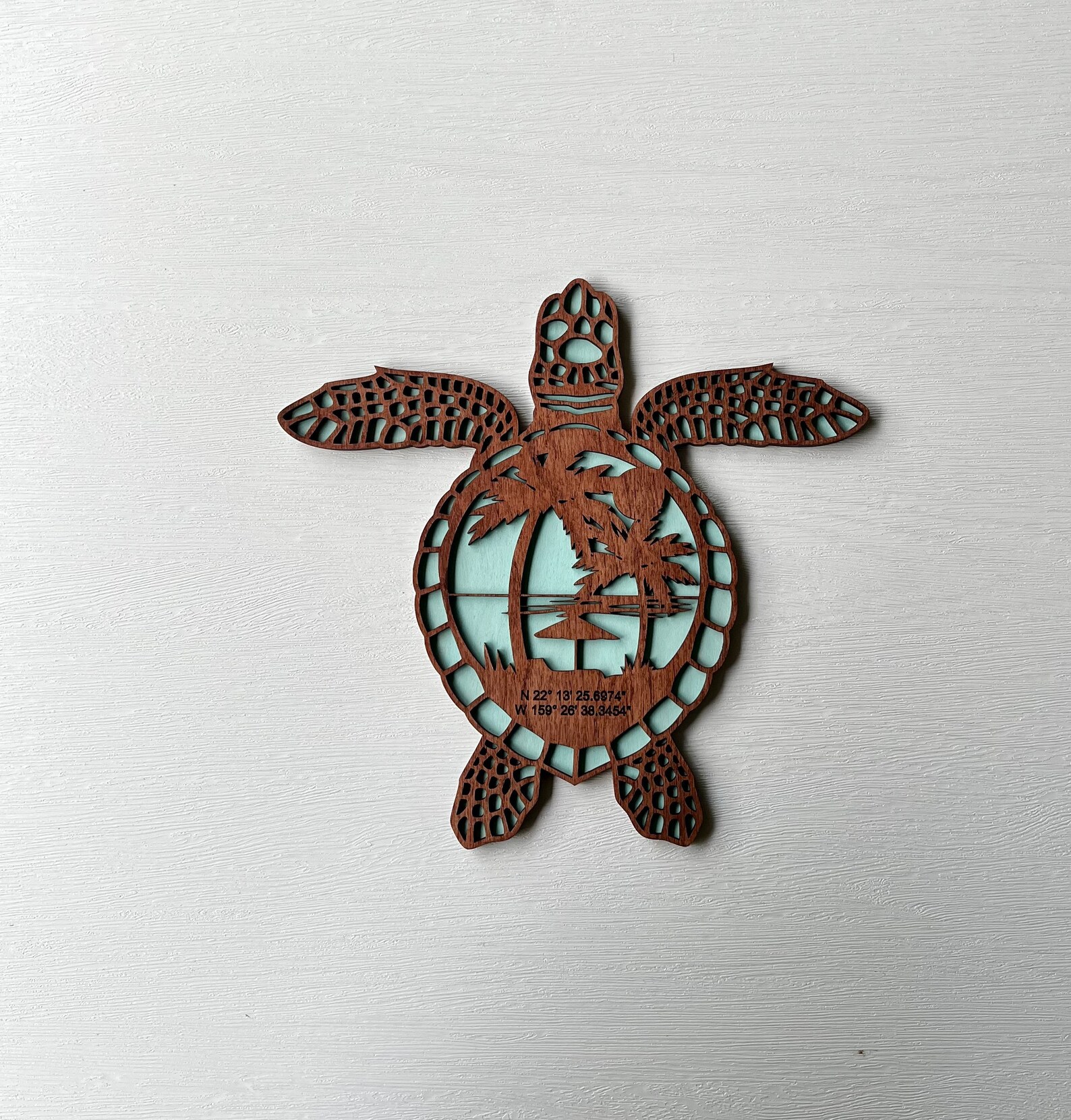 Beach Scene Turtle Art. Coordinates Turtle. Custom Sea Turtle - Etsy