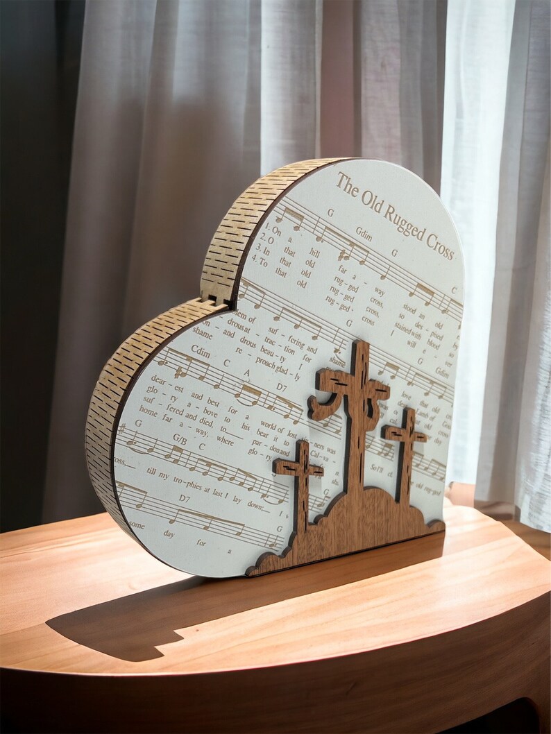 Laser Cut Wooden Cross Heart: "old Rugged Cross" Hymn Decor - Etsy