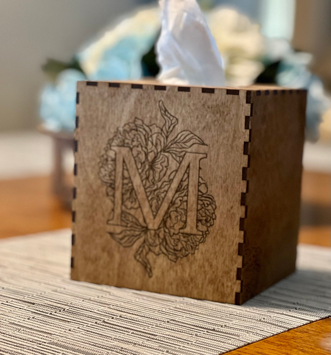 Peony Tissue Box Cover, Monogram Tissue Box Cover With Flowers, Floral ...