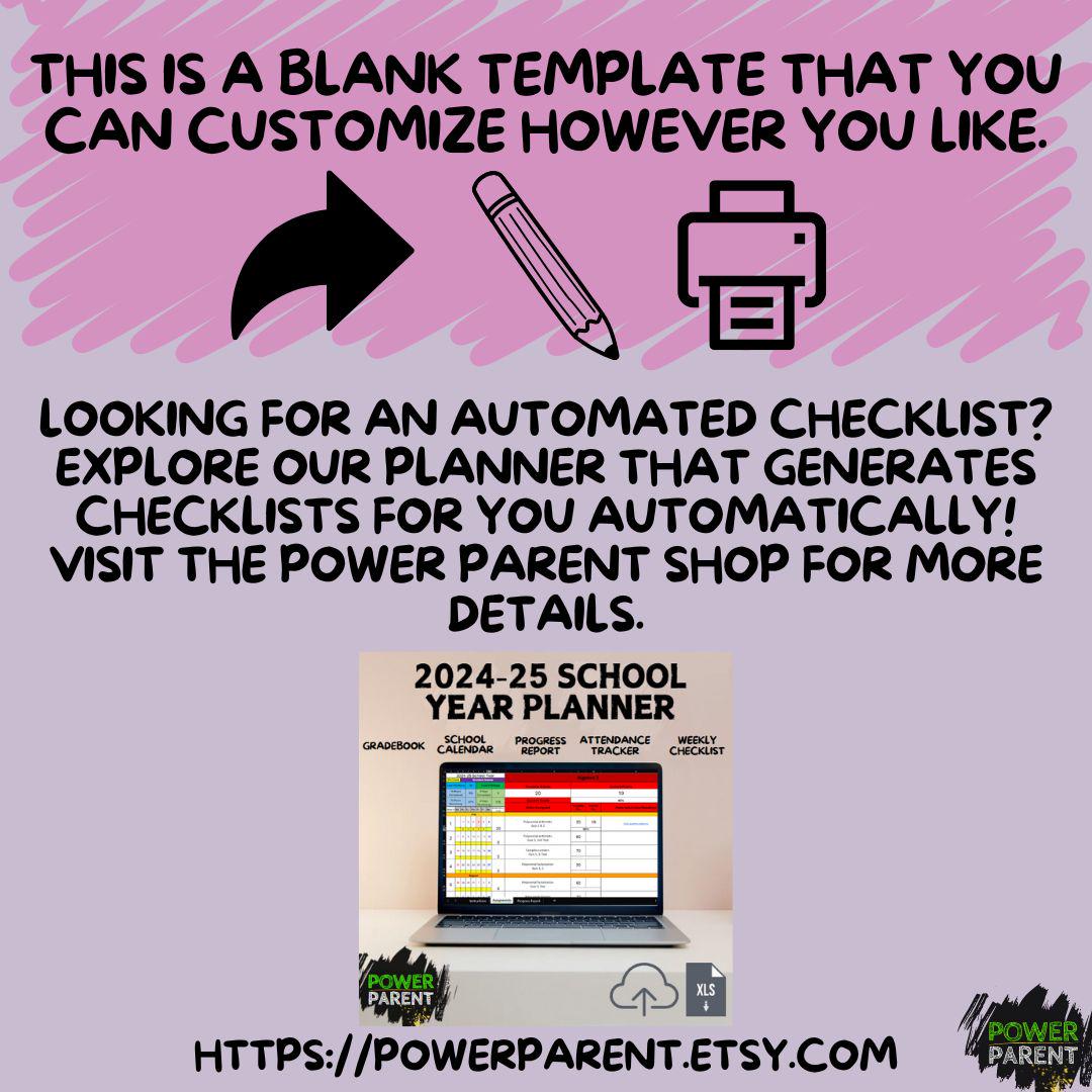 Checklist Template | Daily & Weekly Task Planner | Excel and Google ...