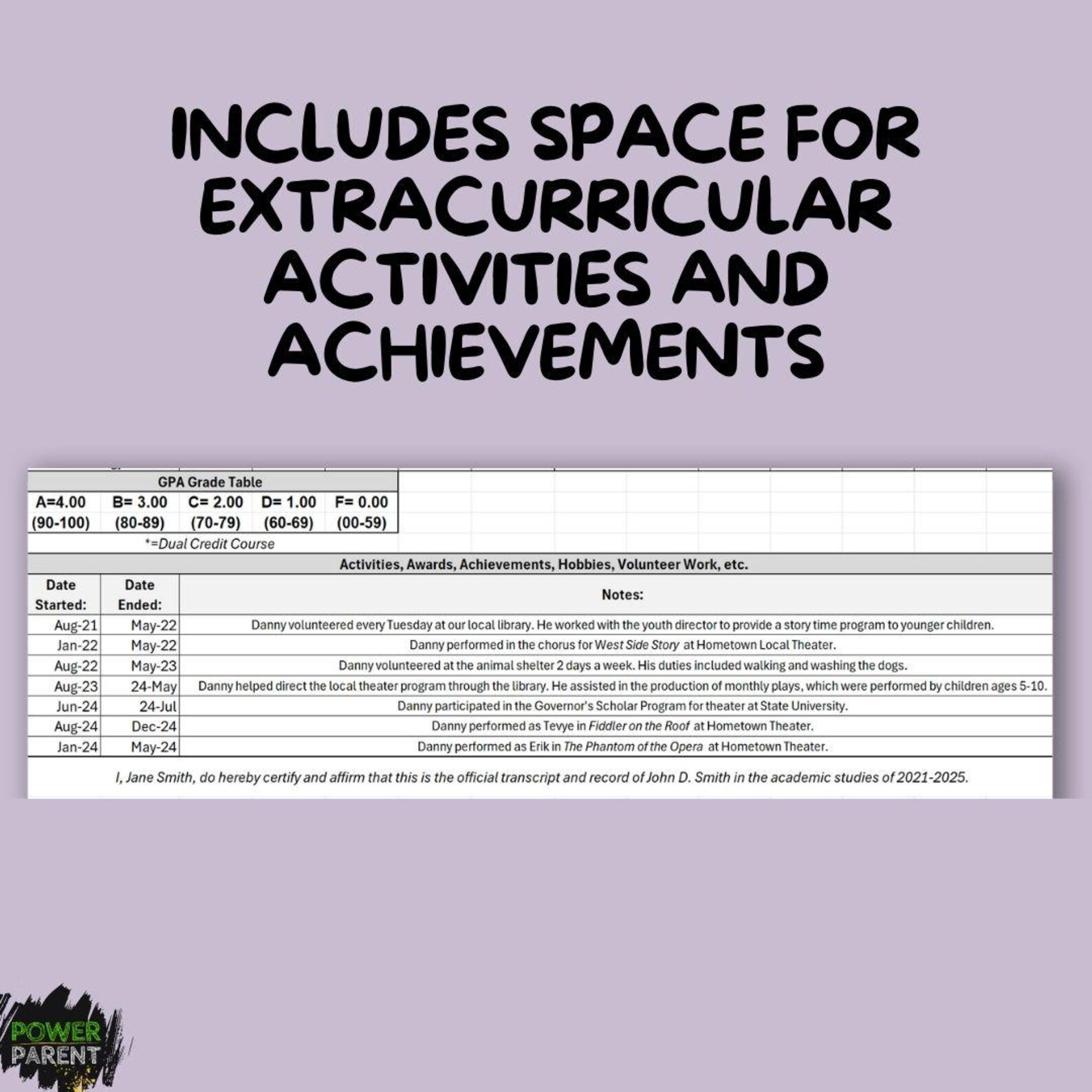 4-year High School Transcript Template | Excel & Google Sheets ...