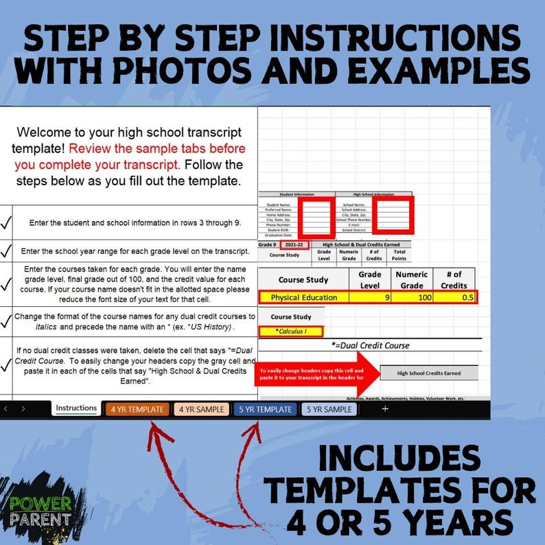 High School Transcript Template With GPA Calculator - Etsy